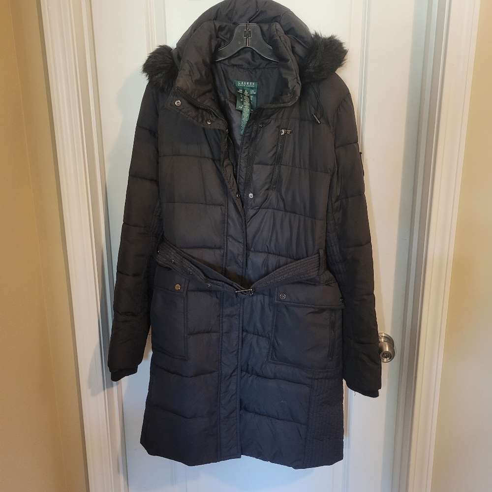 Lauren Ralph Lauren Belted Puffer Jacket Coat Faux Fu… - Gem